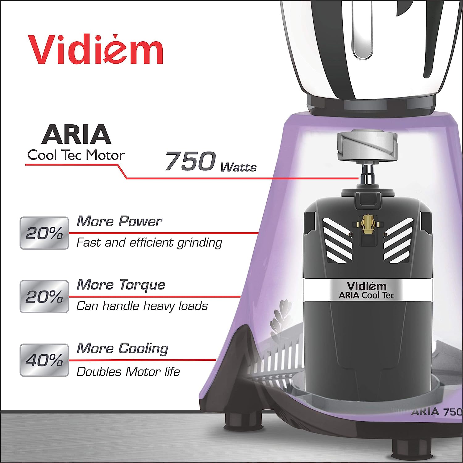 Vidiem Eva Premium 750W Mixer Grinder with 5 Jars (Lavendar) – Vidiem ...